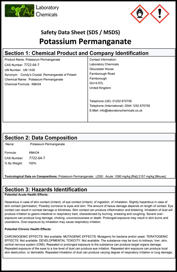 Material Safety Data Sheet Potassium Permanganate